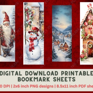 Christmas Printable Bookmarks PNG Bundle | Beautiful Bookmark | Red ...