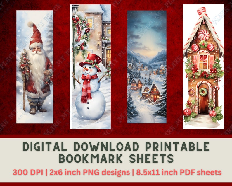 Christmas Printable Bookmarks PNG Bundle | Beautiful Bookmark | Red ...