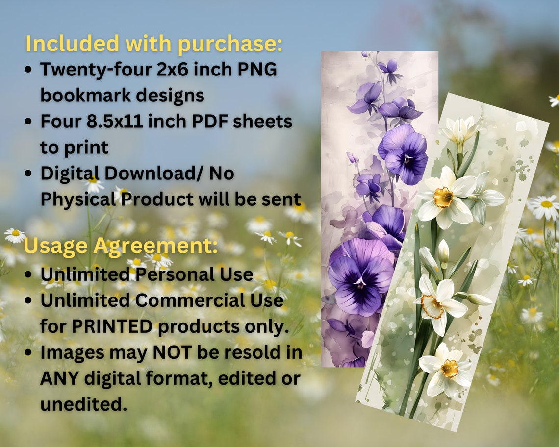 Birth Flower Printable Bookmarks PNG Bundle Floral Bookmark Nature ...