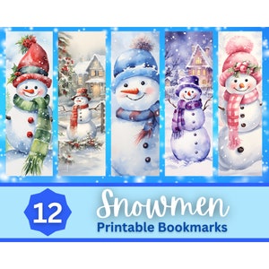 Cute Snowman Printable Bookmarks PNG Bundle | Beautiful Bookmark | Cute ...