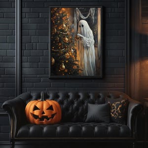 Ghost With Christmas Tree Printable Halloween Wall Art | Dark Moody ...