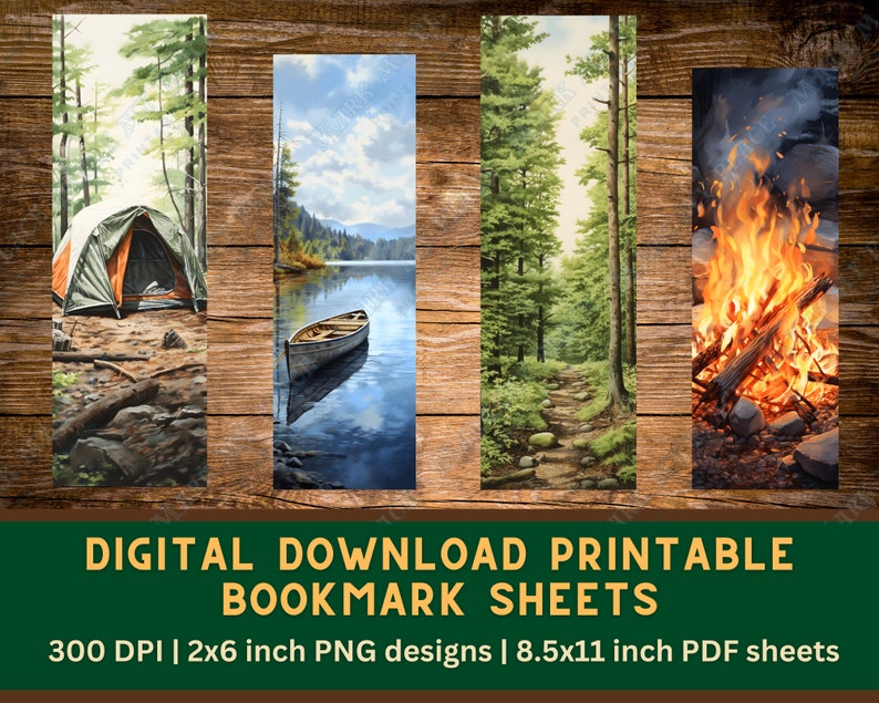 Rustic Camping Printable Bookmark PNG Bundle | Whimsical Outdoors ...