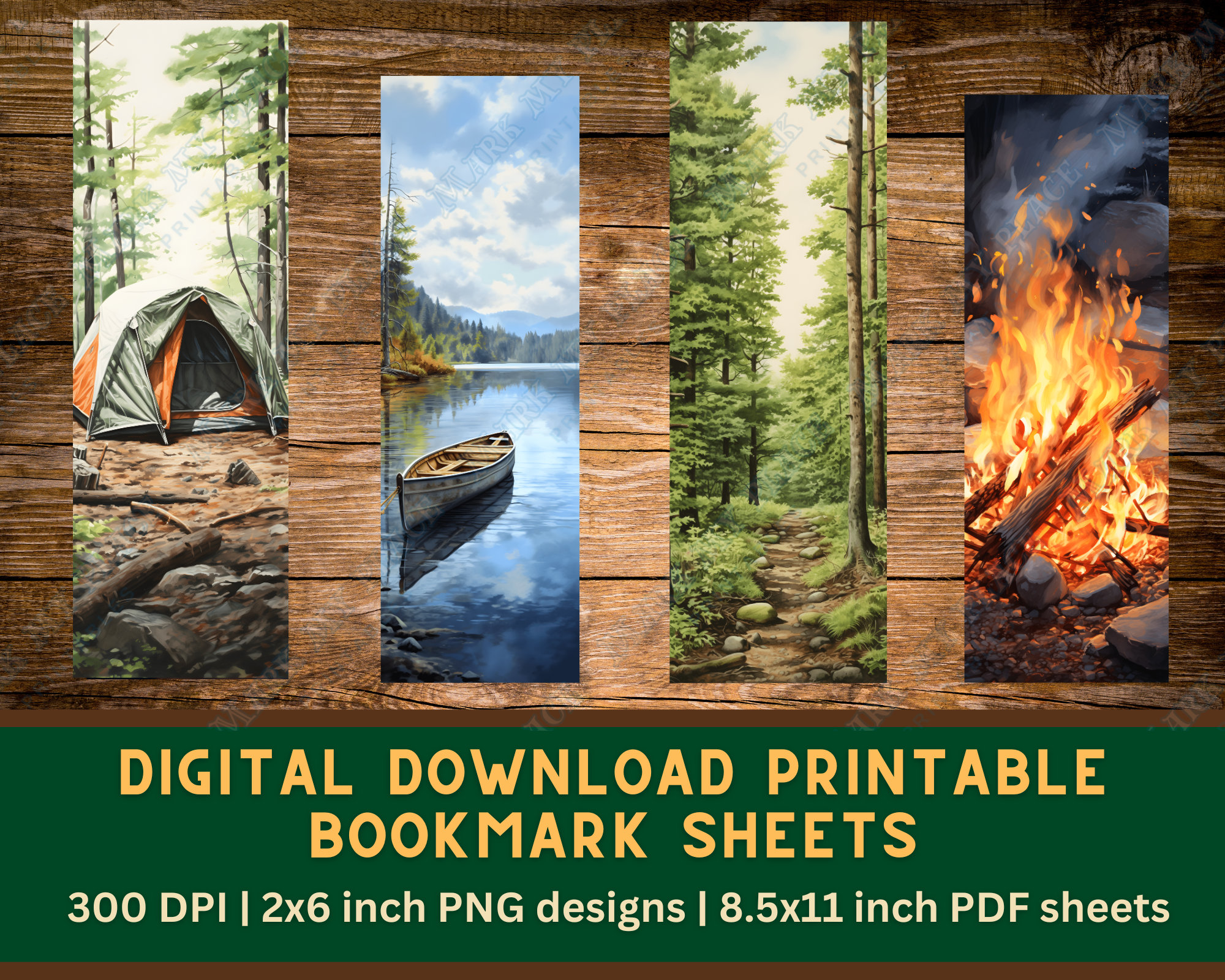 Rustic Camping Printable Bookmark PNG Bundle | Whimsical Outdoors ...