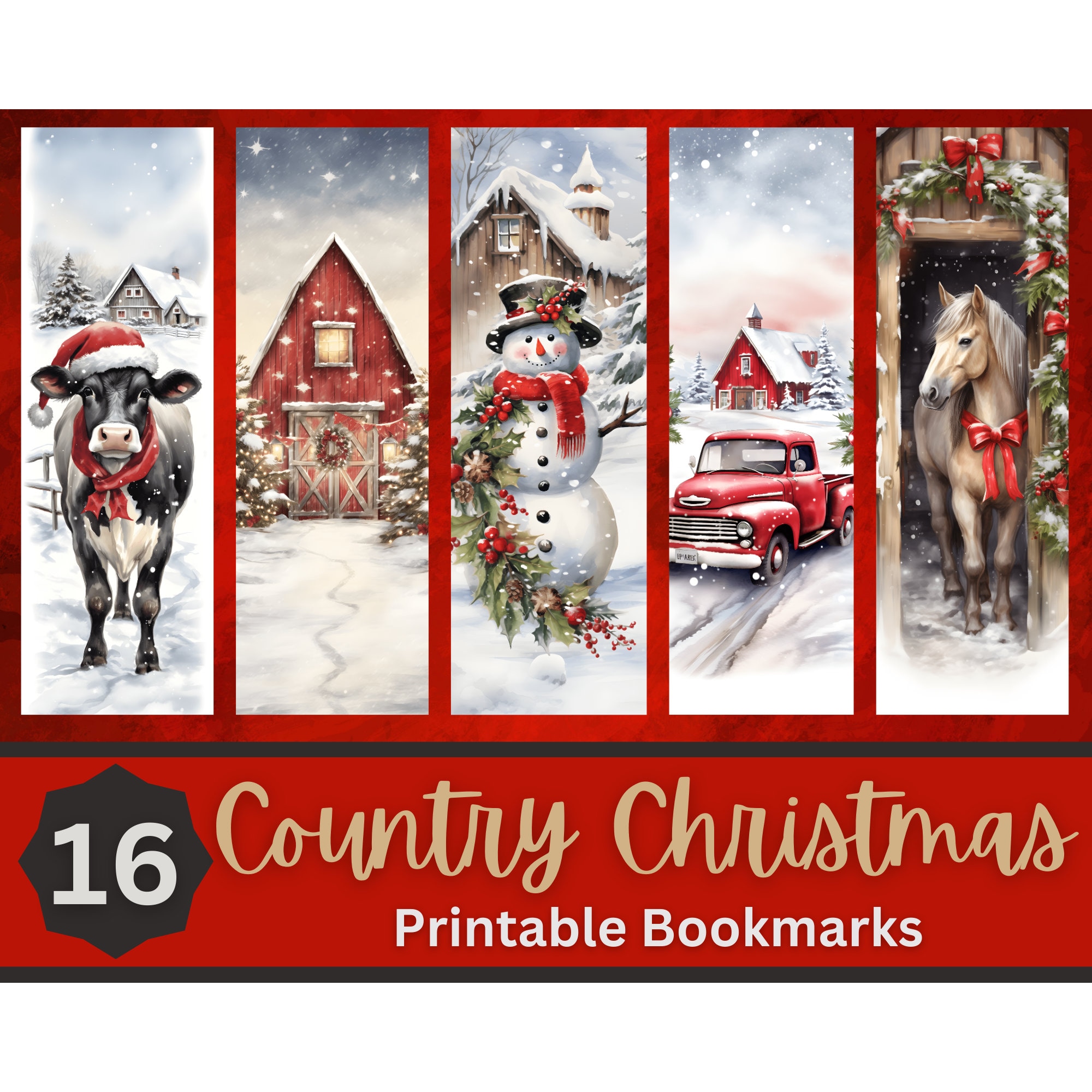 Country Christmas Printable Bookmarks PNG Bundle | Rustic Christmas ...