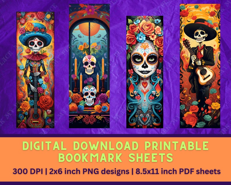 Cute Dia De Los Muertos Printable Bookmark Bundle | Kawaii Dia De Los ...
