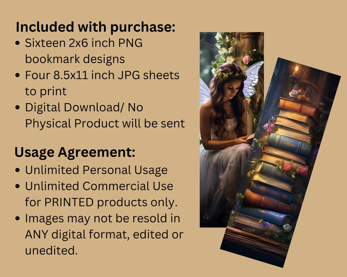 Book Fairy Printable Bookmarks PNG Bundle Reading Fairy Dark Academia ...