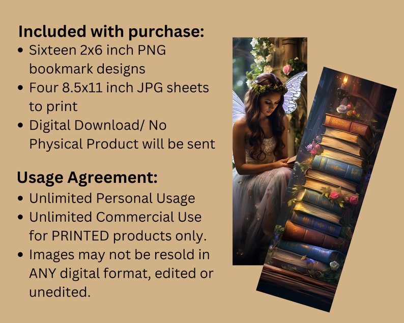 Book Fairy Printable Bookmarks PNG Bundle | Reading Fairy | Dark ...