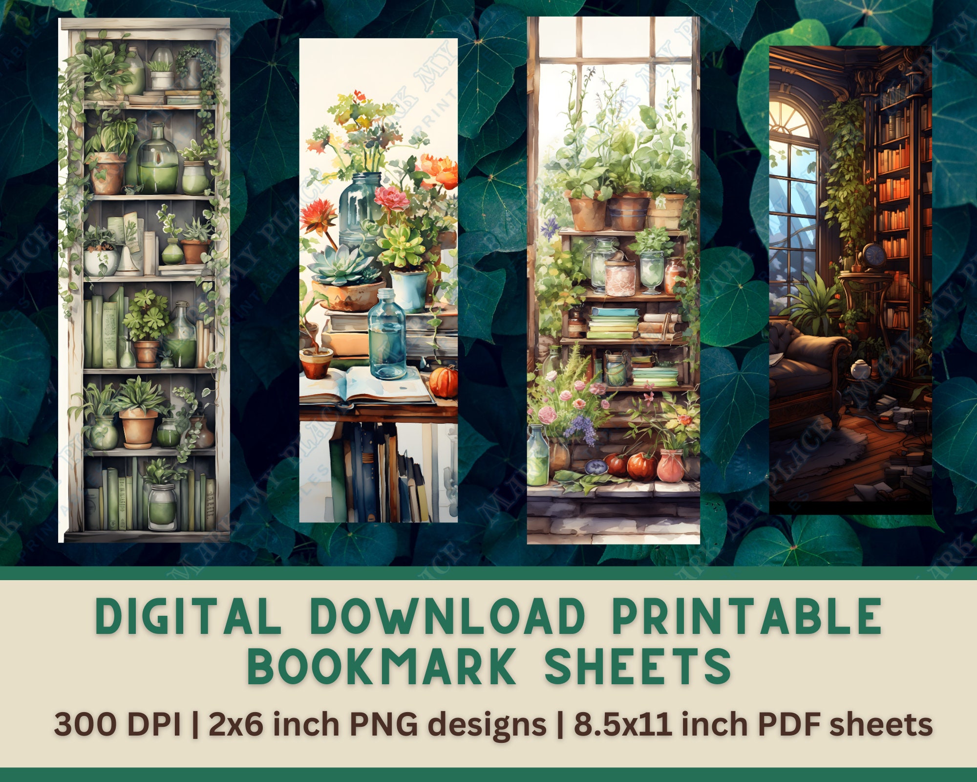 Botanical Printable Bookmarks PNG Bundle | Greenhouse Book Nook ...