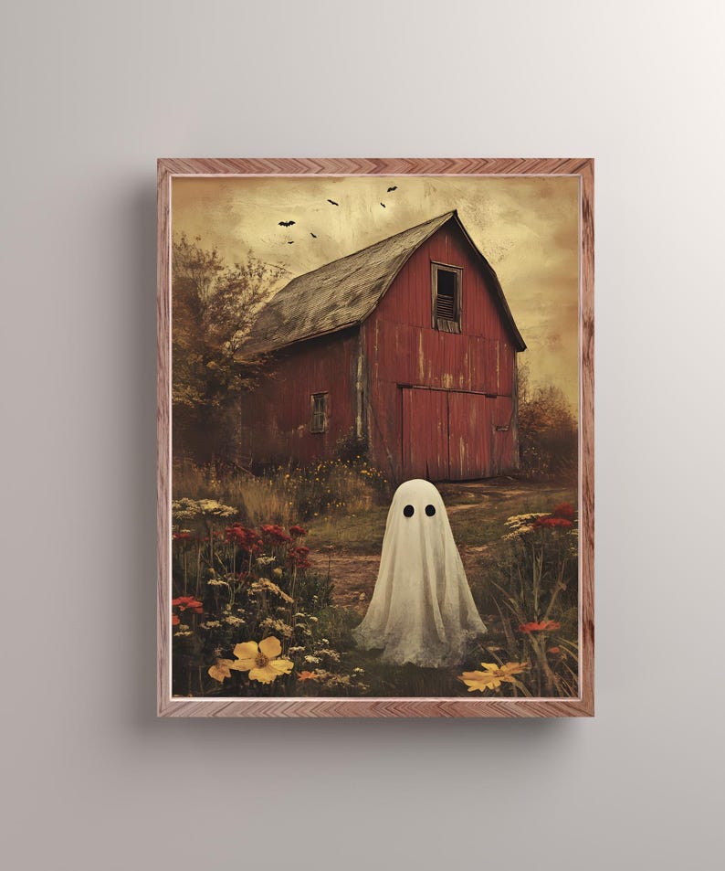Vintage Farm Ghost Printable Halloween Wall Art | Halloween Rustic ...