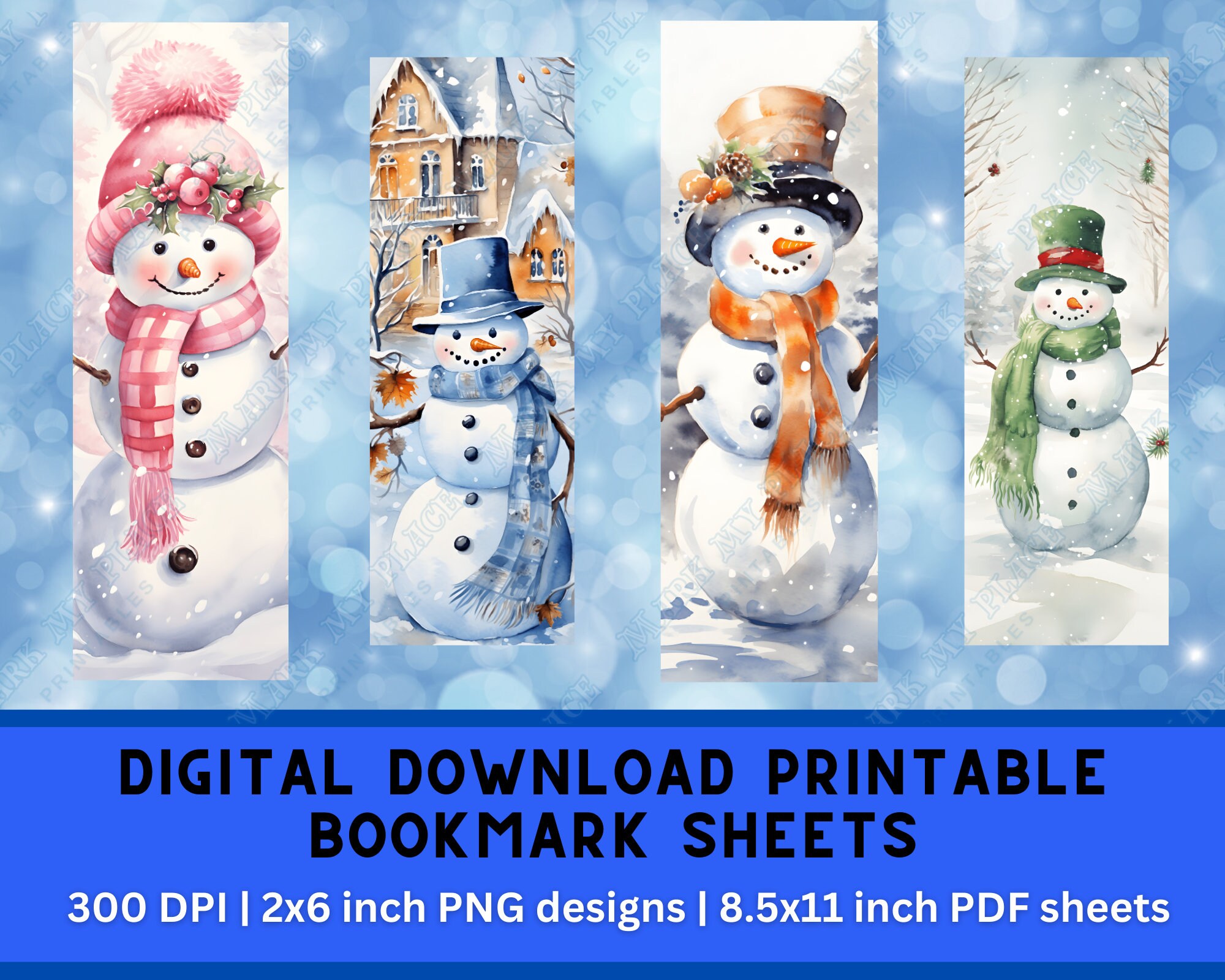 Cute Snowman Printable Bookmarks PNG Bundle | Beautiful Bookmark | Cute ...