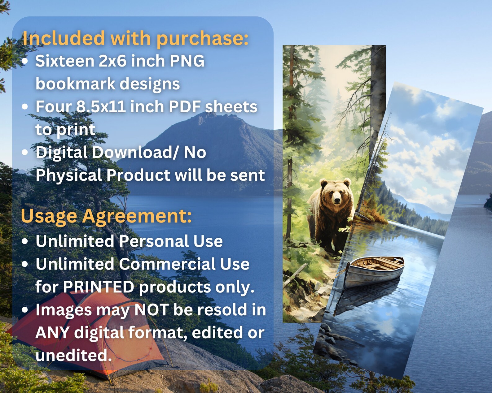 Rustic Camping Printable Bookmark PNG Bundle | Whimsical Outdoors ...