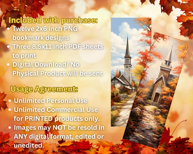 Autumn Churches Printable Bookmarks PNG Bundle | Christian Bookmark ...