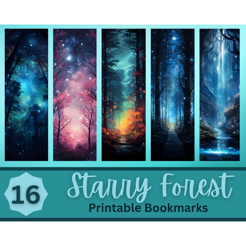 Starry Forest Printable Bookmark PNG Bundle | Fantasy Forest Bookmark ...