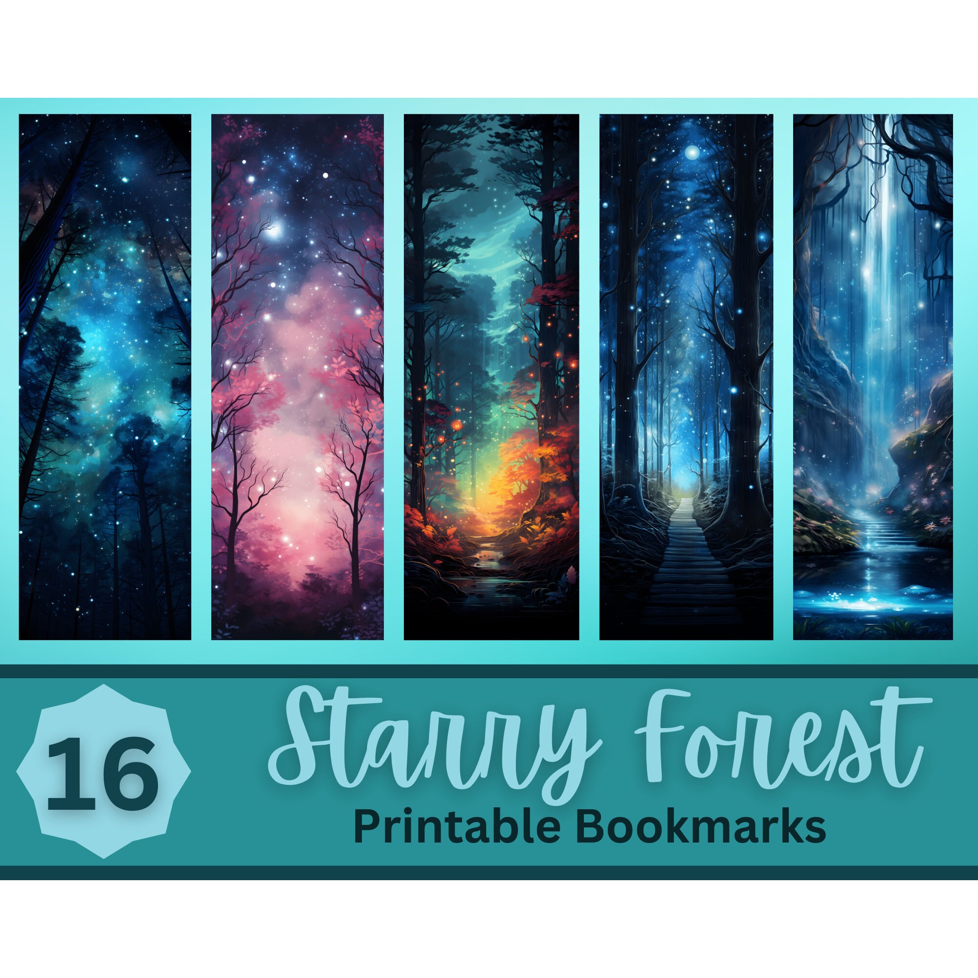 Starry Forest Printable Bookmark PNG Bundle | Fantasy Forest Bookmark ...