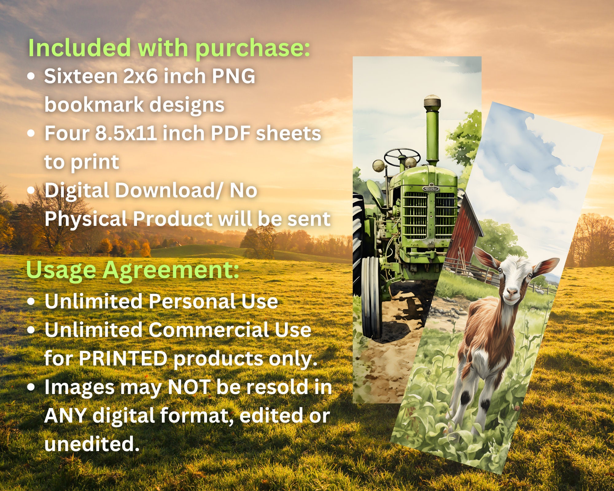 Rustic Country Printable Bookmark PNG Bundle | Farm Animal Bookmark ...