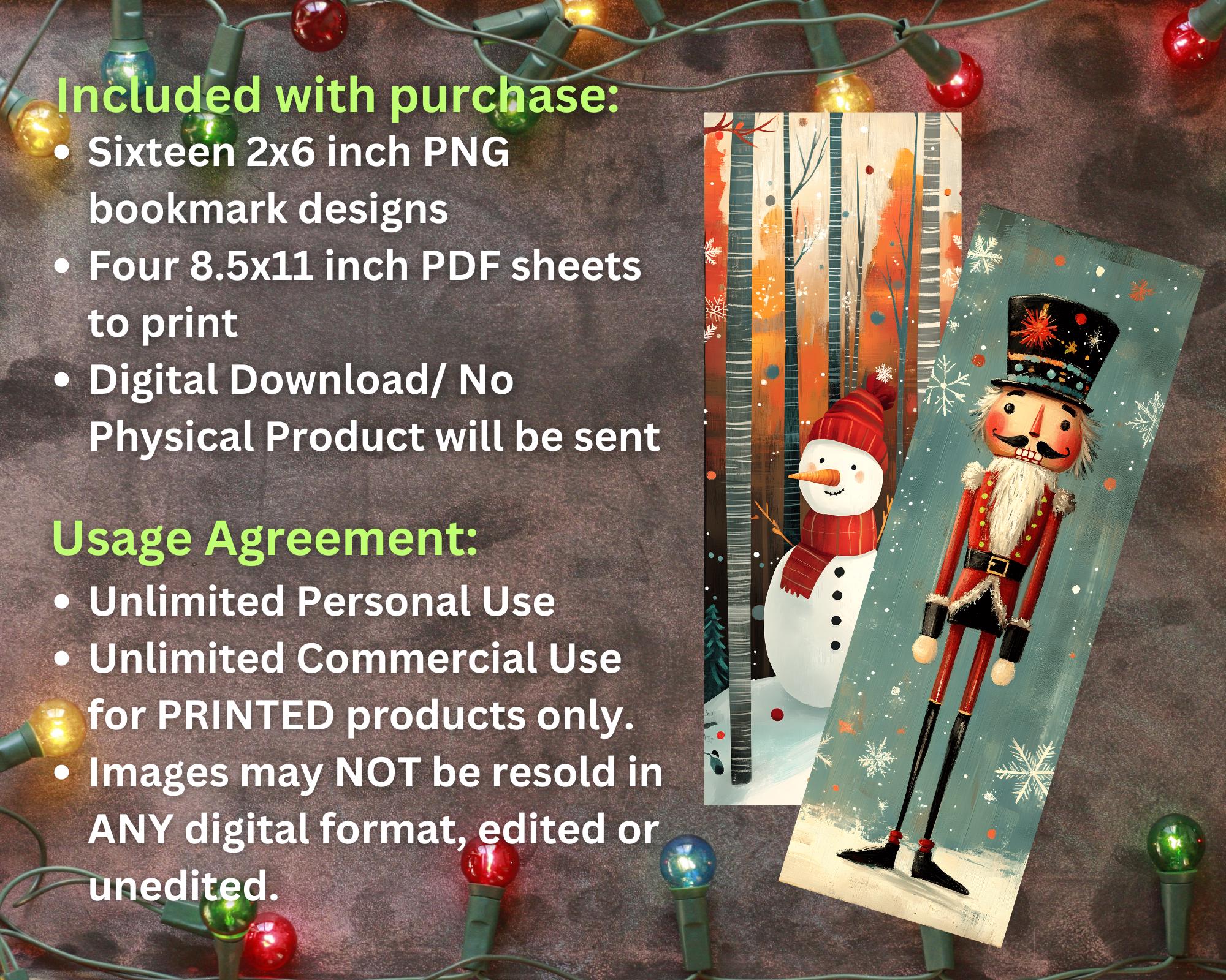 Whimsical Christmas Printable Bookmarks PNG Bundle | Holiday Printable ...