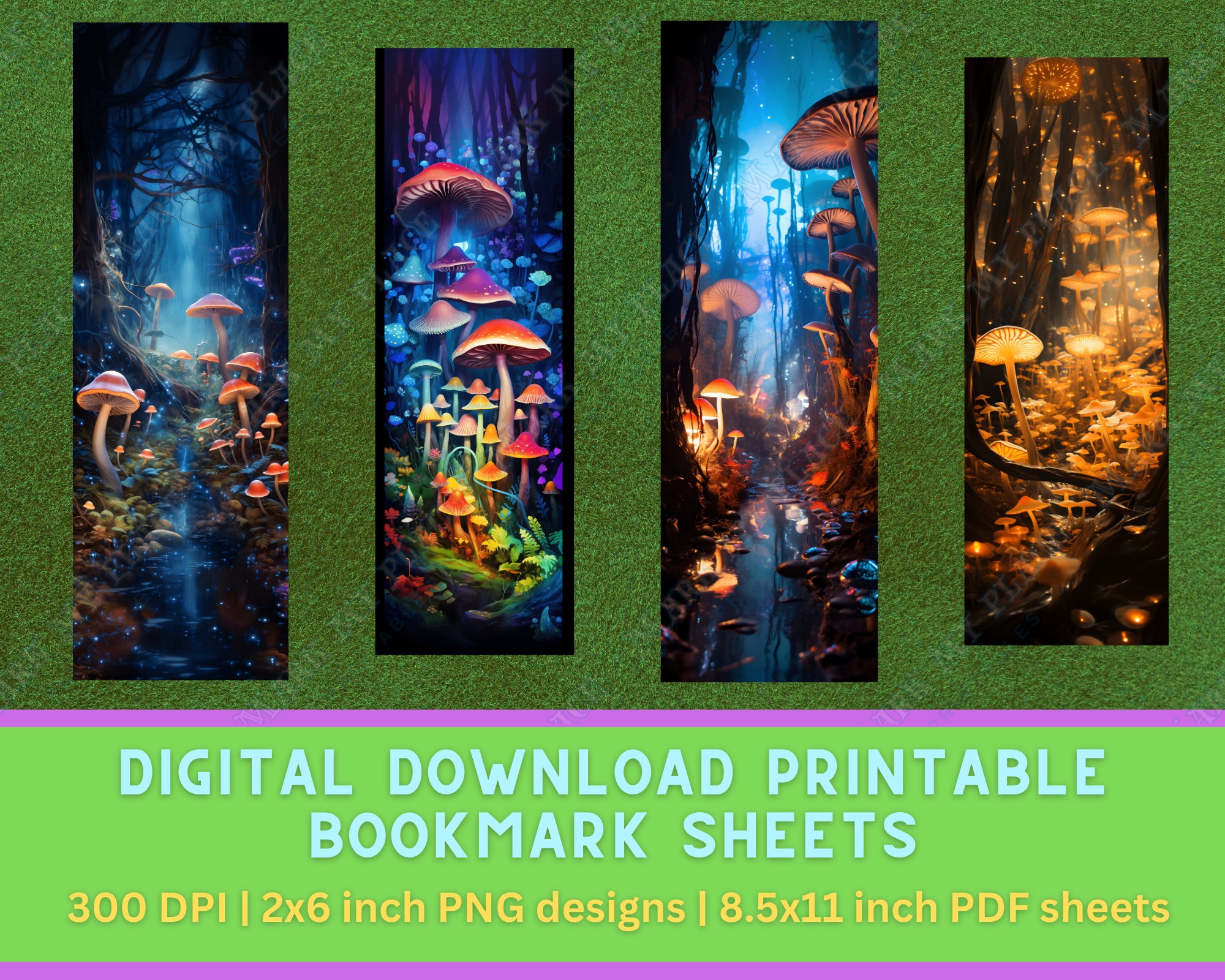 Mushroom Forest Printable Bookmarks PNG Bundle Fantasy Bookmark ...