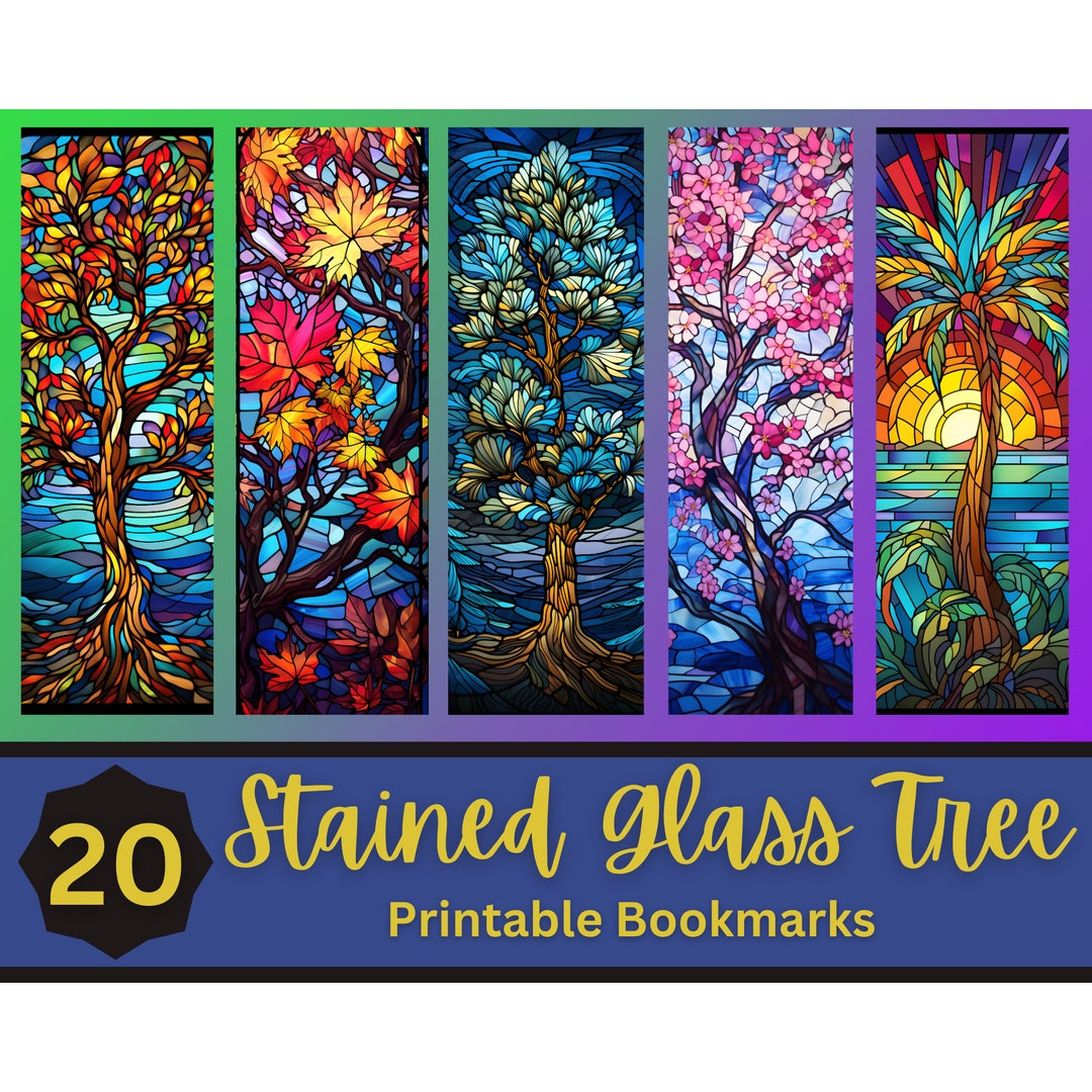 Stained Glass Tree Printable Bookmarks PNG Bundle | Beautiful Nature ...