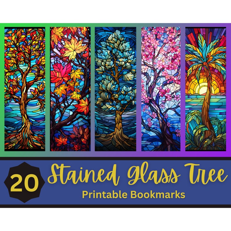 Stained Glass Tree Printable Bookmarks PNG Bundle | Beautiful Nature ...