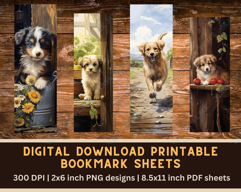 Country Puppy Printable Bookmark PNG Bundle | Dog Bookmark | Country ...