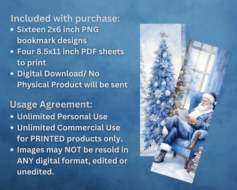 Blue Christmas Printable Bookmarks PNG Bundle | Beautiful Bookmark ...