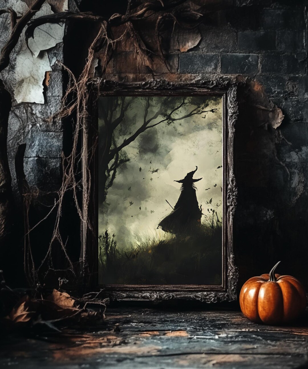 Gothic Witch Moon Printable Maximalist Rustic Halloween Wall Art ...