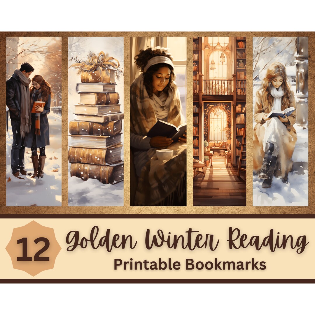 Gold Winter Reading Printable Bookmark Bundle | Brown Winter Bookmark ...