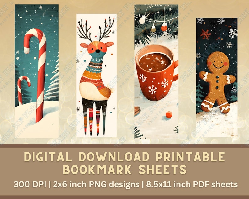 Whimsical Christmas Printable Bookmarks PNG Bundle | Holiday Printable ...
