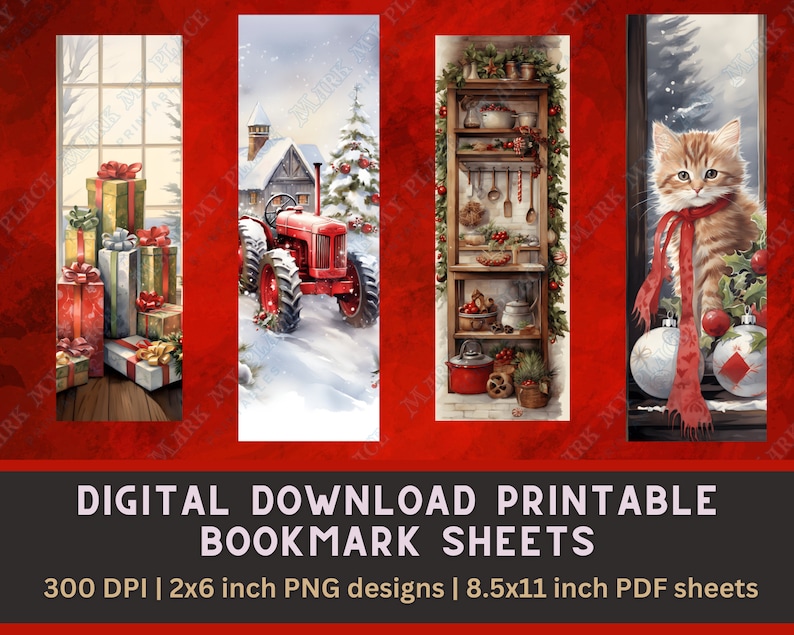 Country Christmas Printable Bookmarks PNG Bundle | Rustic Christmas ...