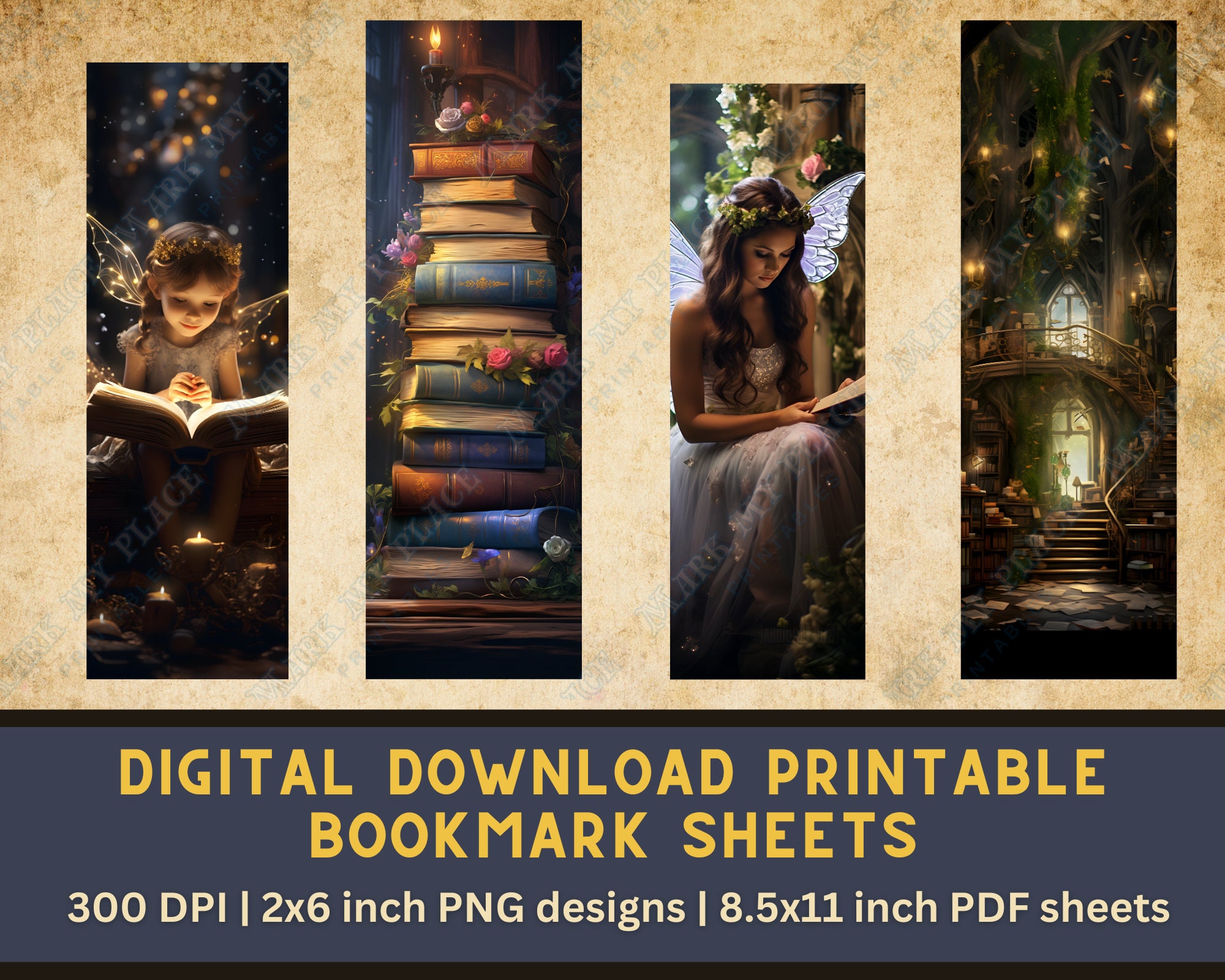 Book Fairy Printable Bookmarks PNG Bundle | Reading Fairy | Dark ...