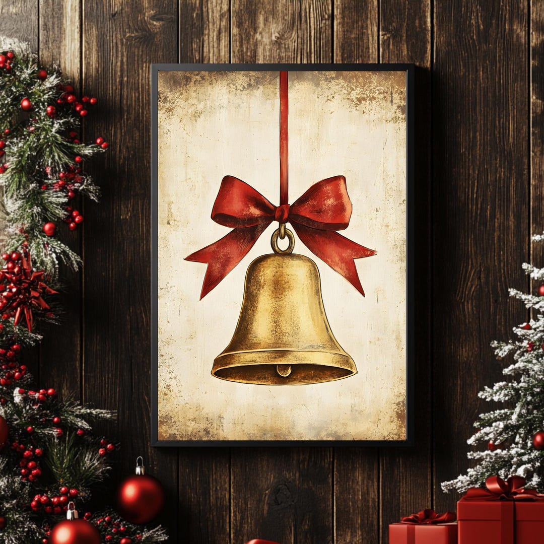 Vintage Bell Red Christmas Wall Art | Christmas Party Decor | Antique ...