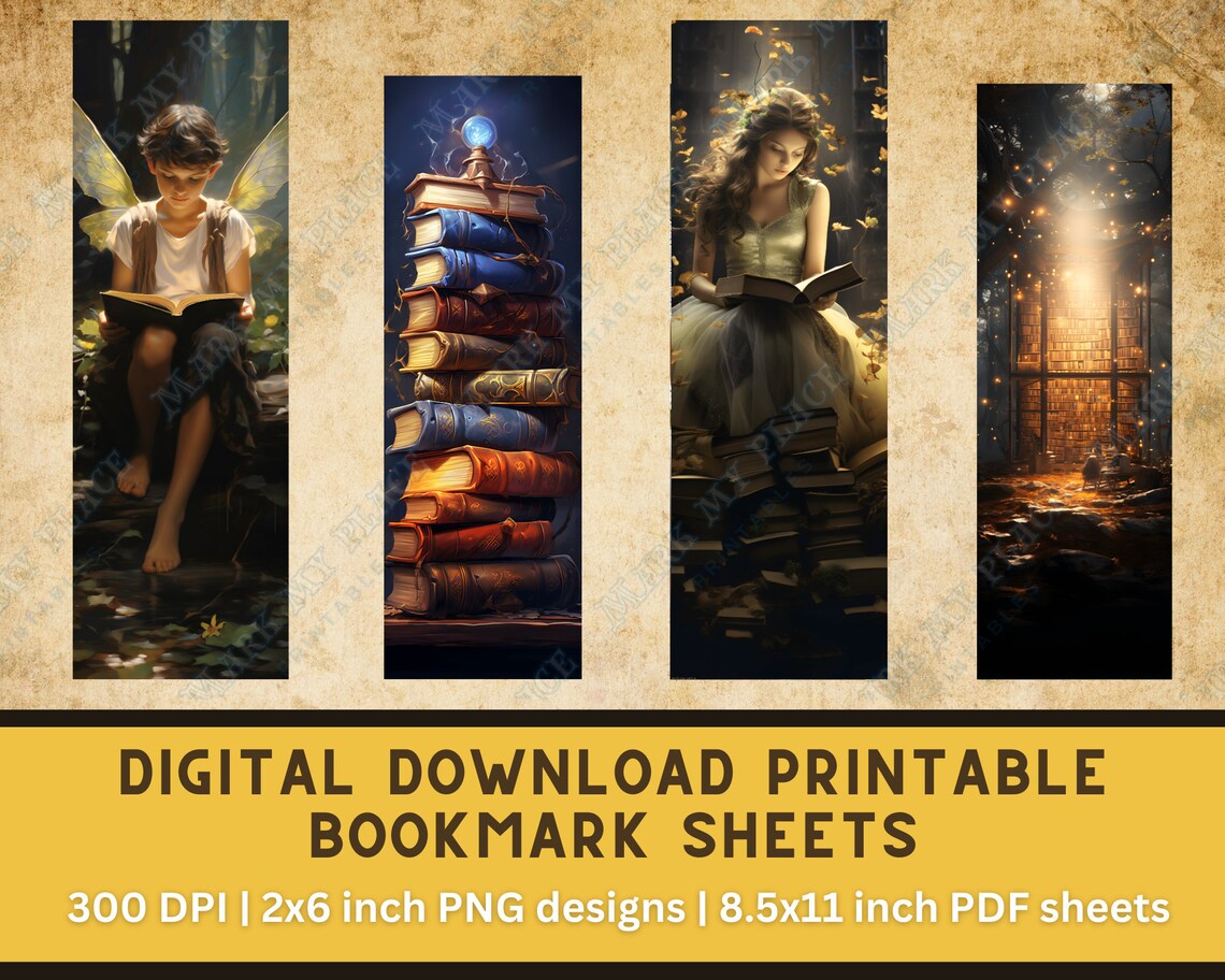 Book Fairy II Printable Bookmarks PNG Bundle Reading Fairy Dark ...