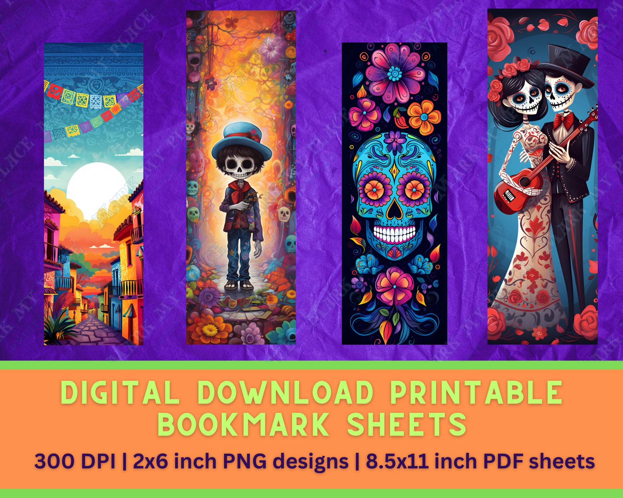 Cute Dia De Los Muertos Printable Bookmark Bundle | Kawaii Dia De Los ...