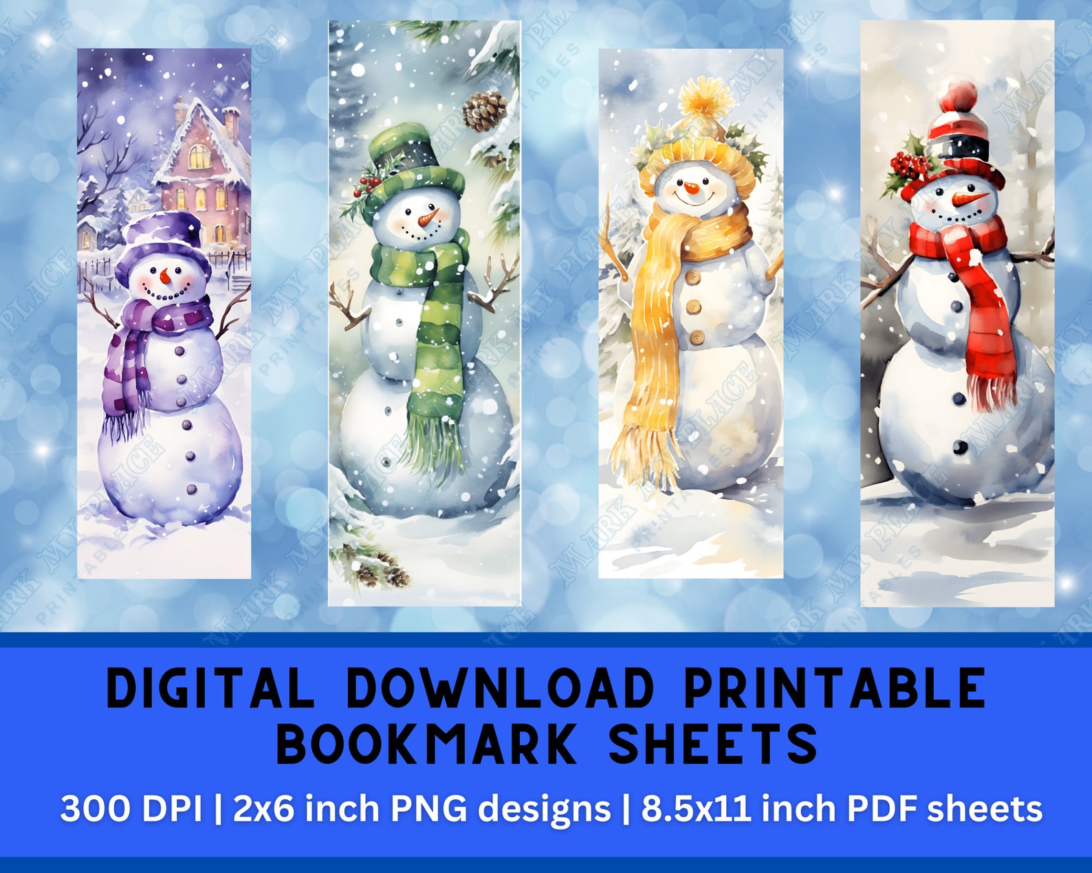 Cute Snowman Printable Bookmarks PNG Bundle | Beautiful Bookmark | Cute ...