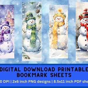 Cute Snowman Printable Bookmarks PNG Bundle | Beautiful Bookmark | Cute ...