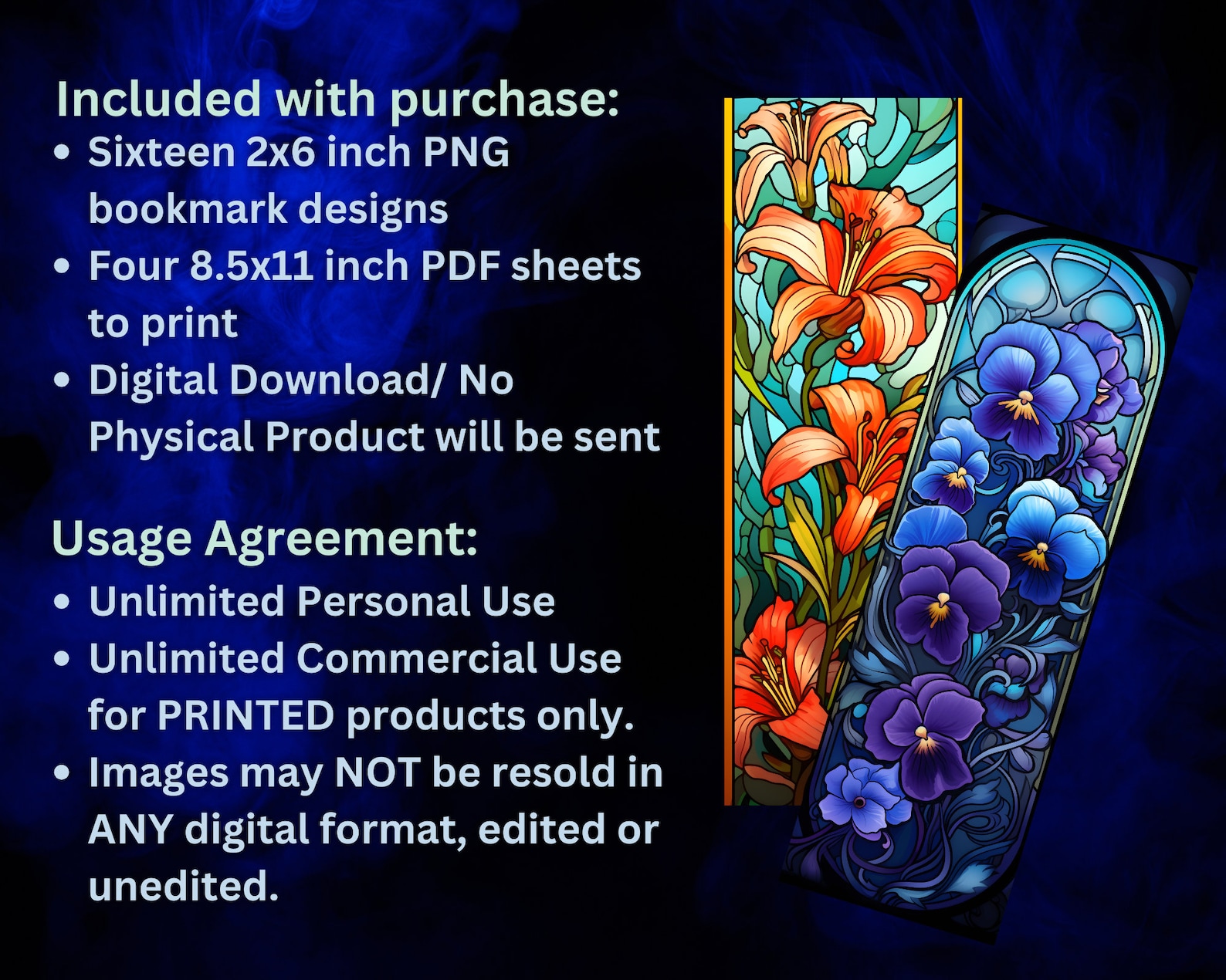 Stained Glass Flower Printable Bookmarks PNG Bundle | Flower Bookmark ...