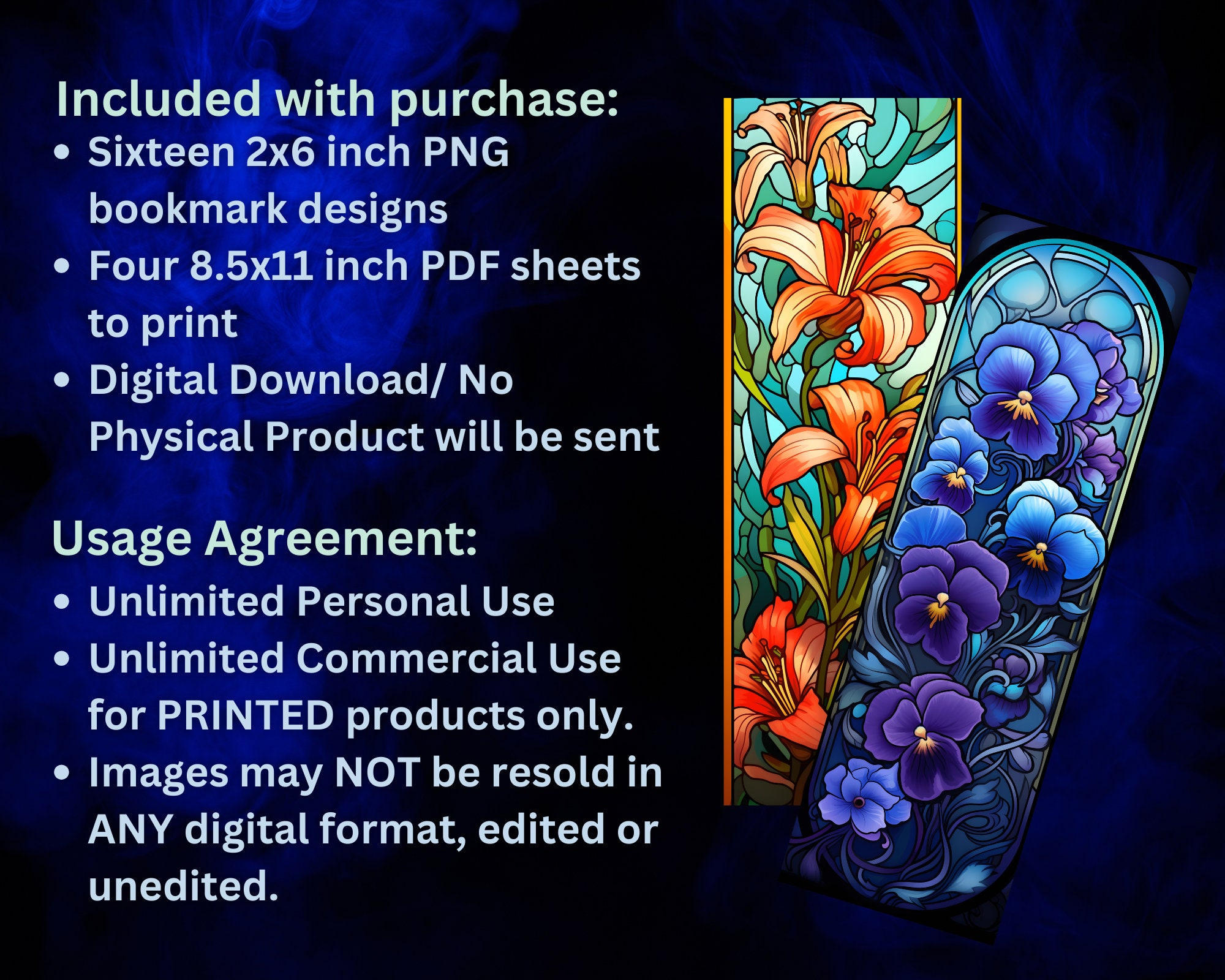 Stained Glass Flower Printable Bookmarks PNG Bundle | Flower Bookmark ...