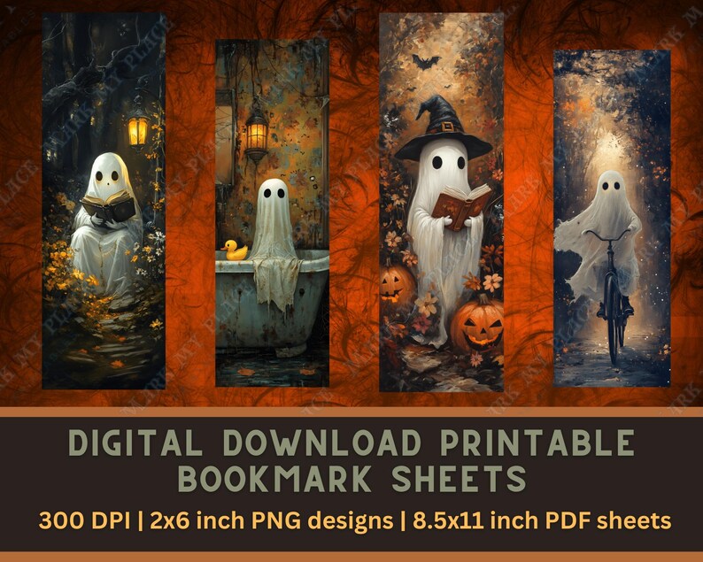 Halloween Ghost Bookmark Printable Bundle | Tall Skinny Art | Print ...