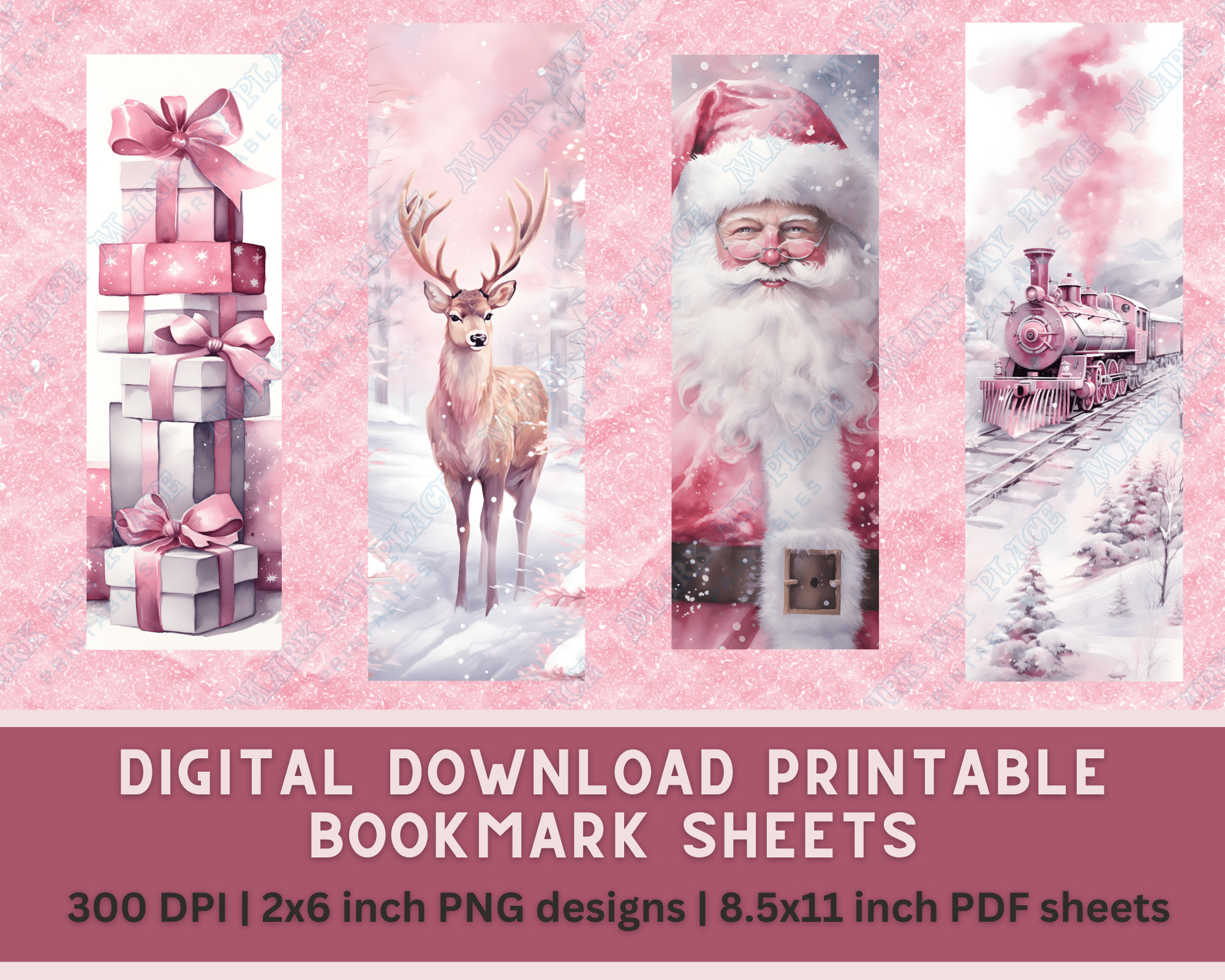 Pink Christmas Printable Bookmarks PNG Bundle Beautiful Bookmark pink-christmas-printable-bookmarks-png-bundle-beautiful-bookmark