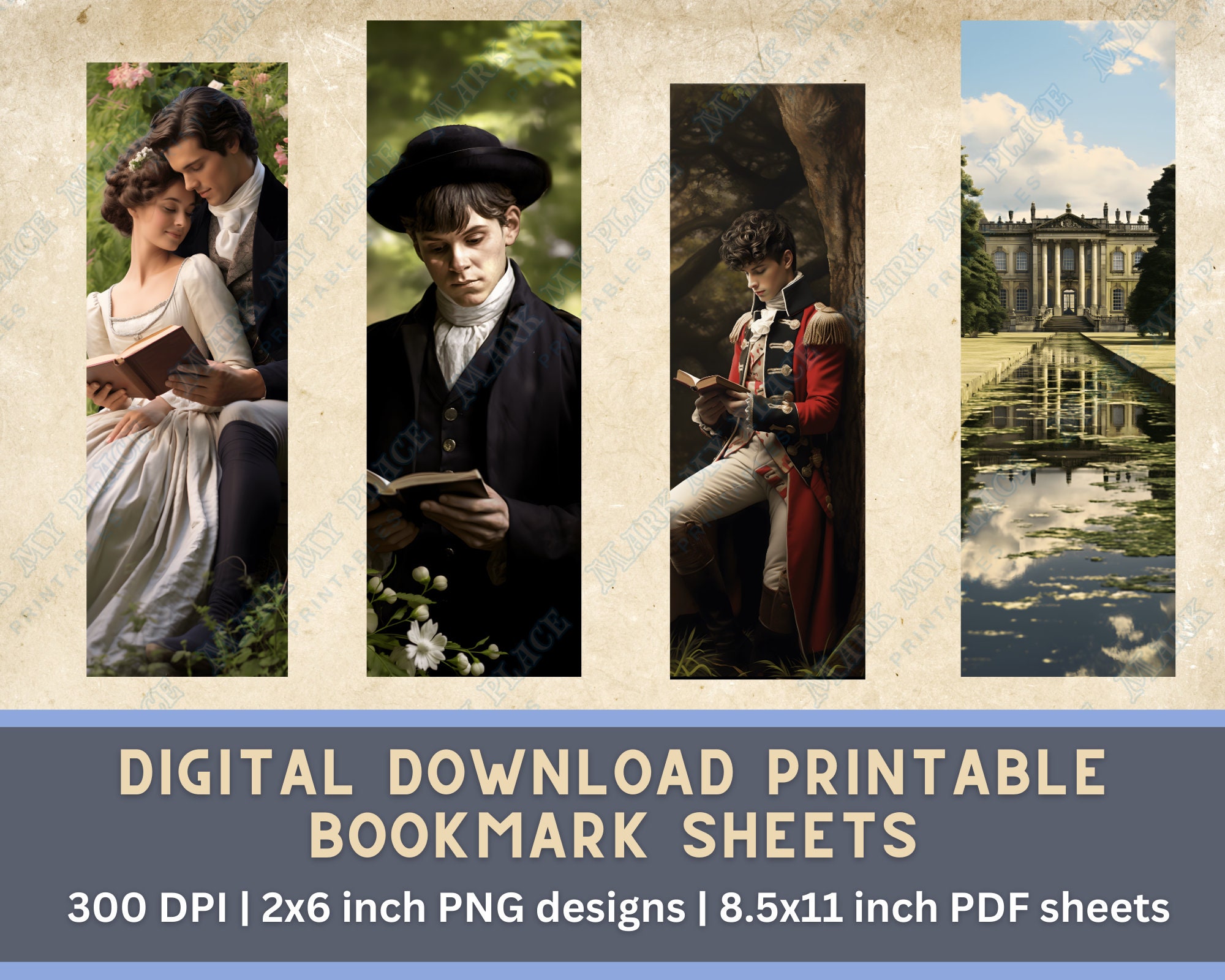 Pride and Prejudice Printable Bookmarks PNG Bundle | Jane Austen ...