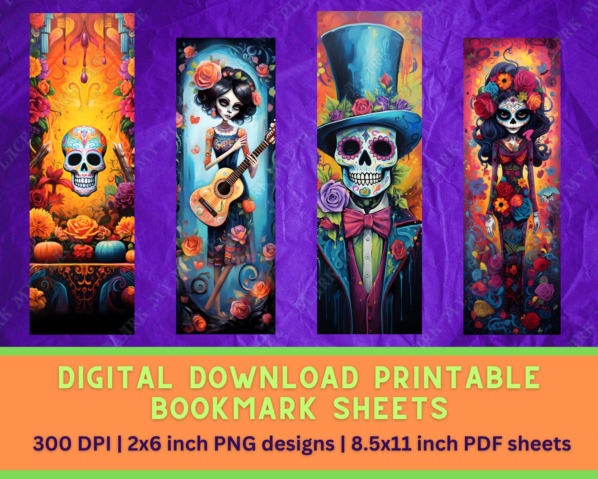 Cute Dia De Los Muertos Printable Bookmark Bundle | Kawaii Dia De Los ...