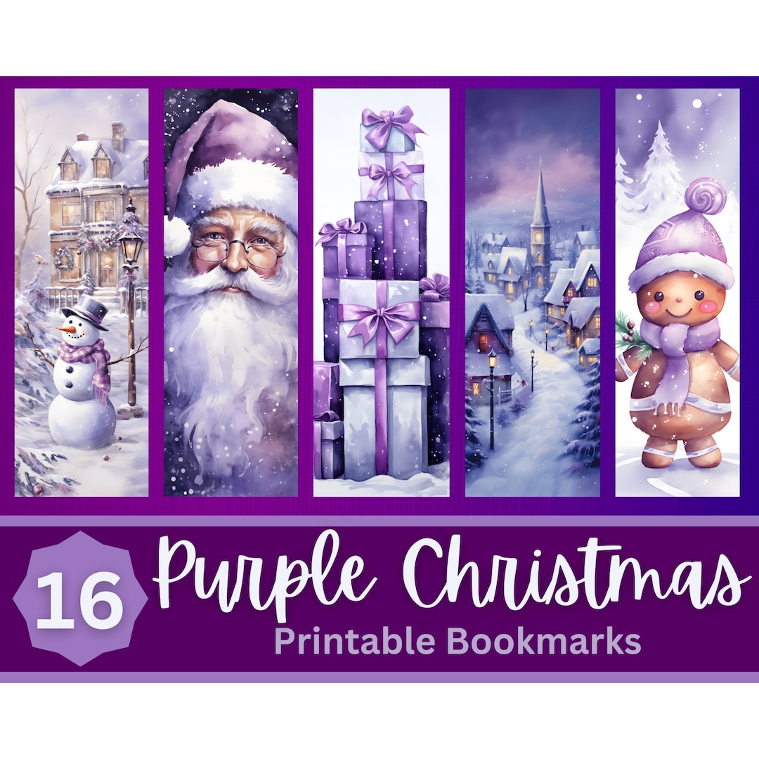Purple Christmas Printable Bookmarks PNG Bundle | Beautiful Bookmark ...