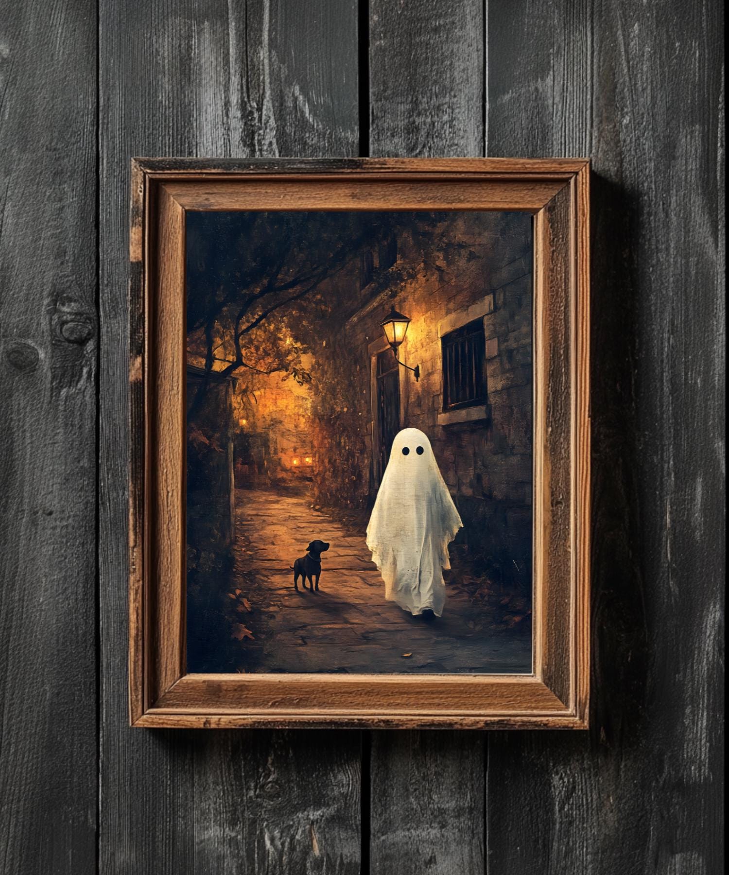 Vintage Ghost With Dog Printable Halloween Wall Art | Dog Mom Halloween ...