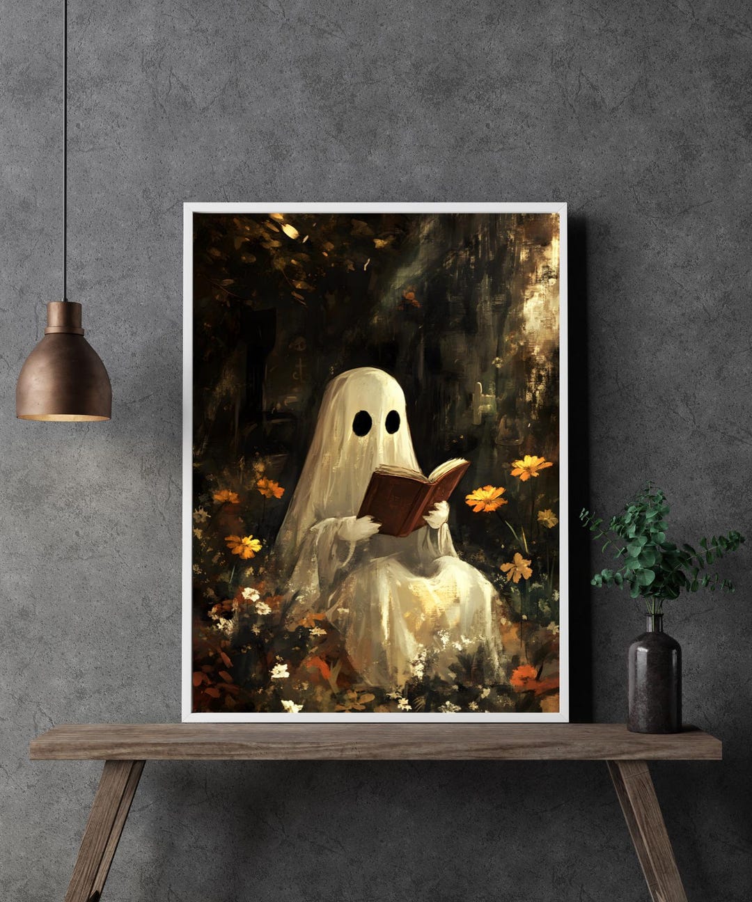 Vintage Reading Ghost Printable Halloween Wall Art | Book Lover ...
