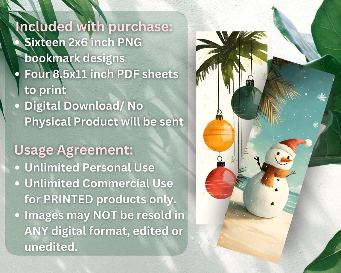 Tropical Christmas Printable Bookmarks PNG Bundle | Hawaiian Christmas ...