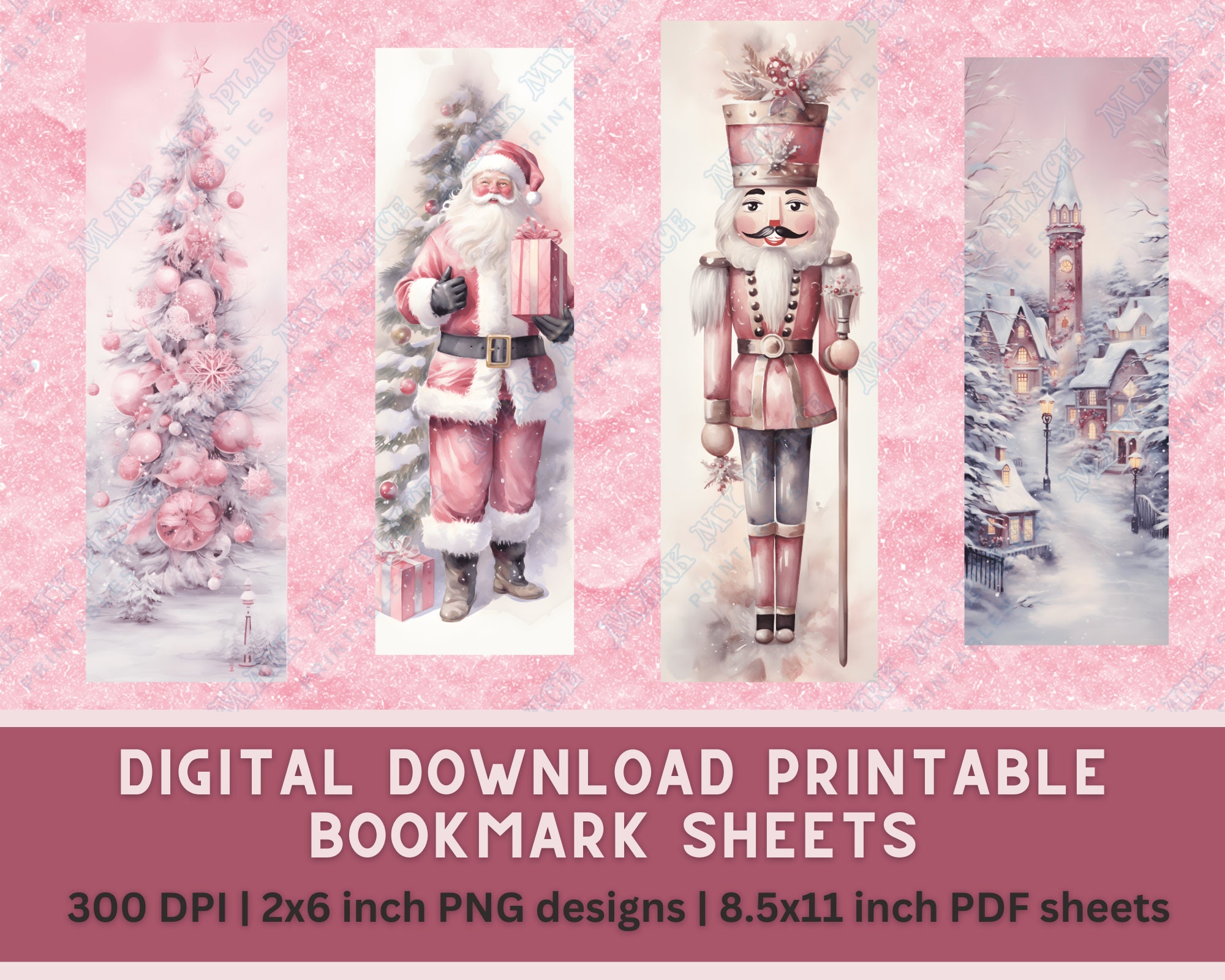 Pink Christmas Printable Bookmarks PNG Bundle | Beautiful Bookmark ...