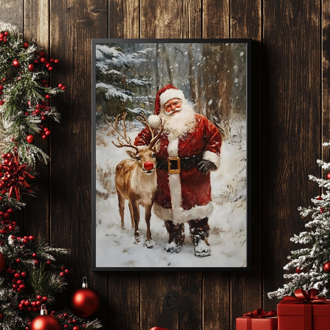Santa and Rudolph Christmas Wall Art | Woodland Decor | Winter Santa ...