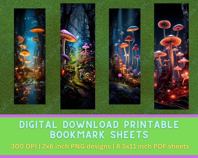 Mushroom Forest Printable Bookmarks PNG Bundle Fantasy Bookmark ...