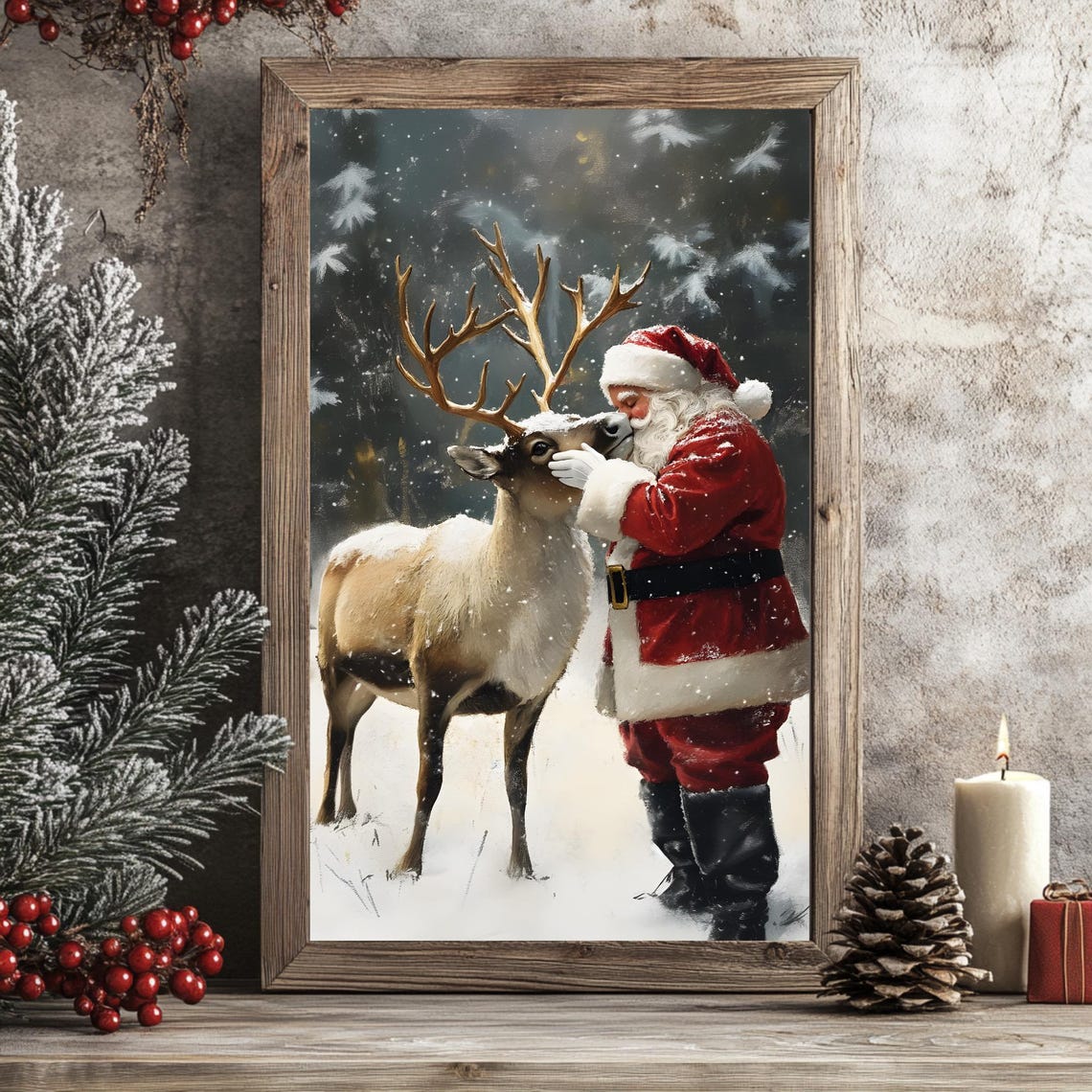Santa and His Reindeer Christmas Wall Art | Woodland Decor | Winter ...