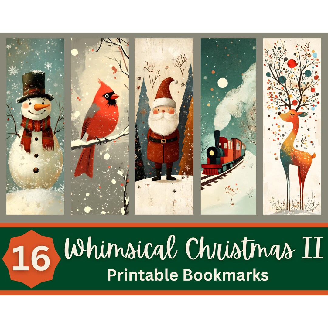 Whimsical Christmas II Printable Bookmarks PNG | Holiday Printable ...